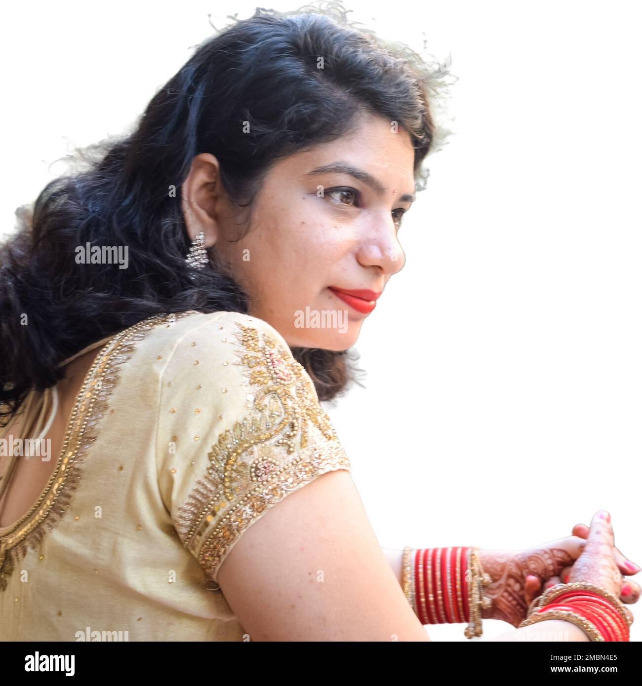 Beautiful woman dressed up as Indian tradition with henna mehndi design ...