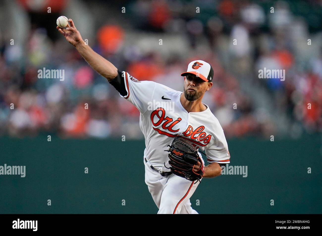 Baltimore Orioles relief pitcher Jorge Lopez throws during the ninth ...