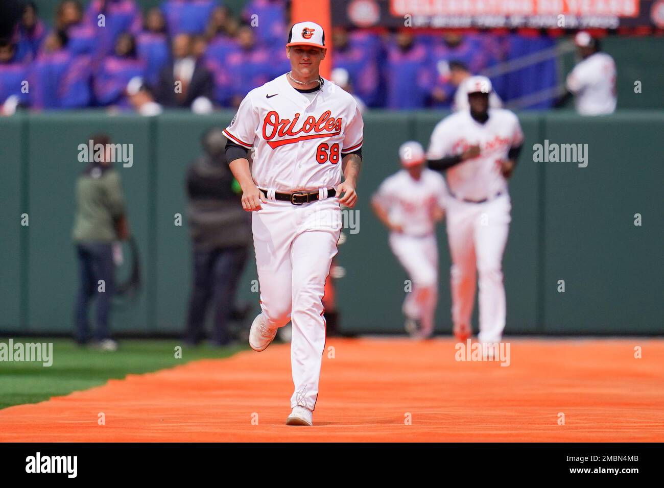 Baltimore Orioles starting pitcher Tyler Wells is introduced onto the ...