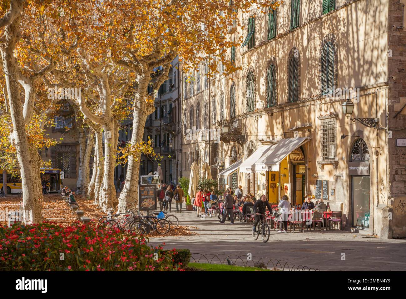 Cafe culture on an autumnal afternoon in Piazza Napoleone, Lucca ...