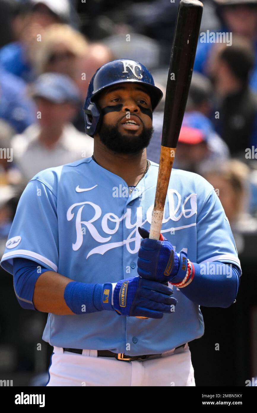 Kansas City Royals' Carlos Santana at bat against the Cleveland ...