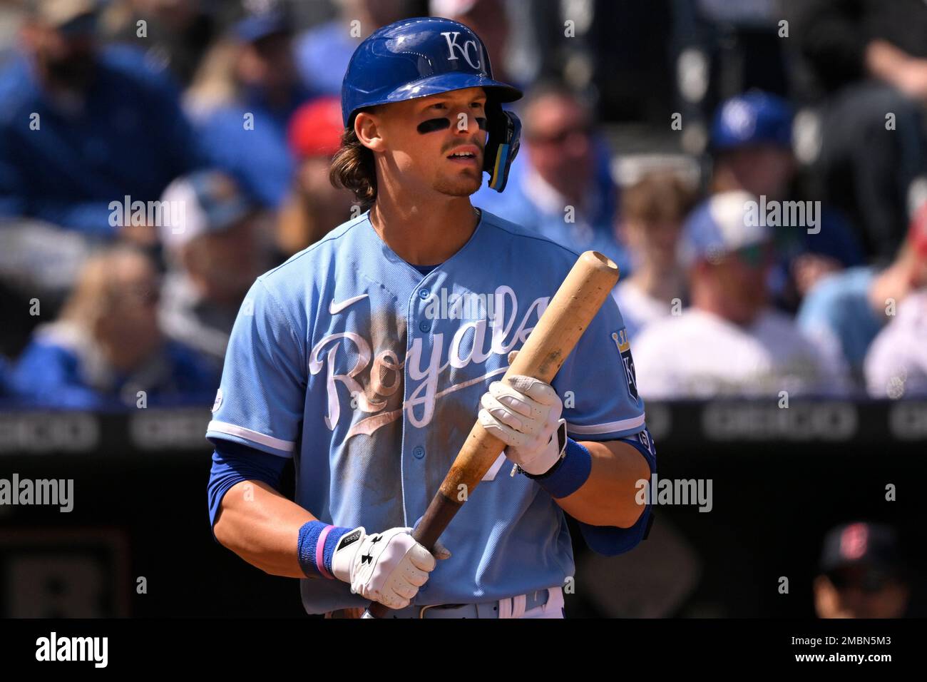Kansas City Royals' Bobby Witt Jr. bats against the Cleveland Guardians ...