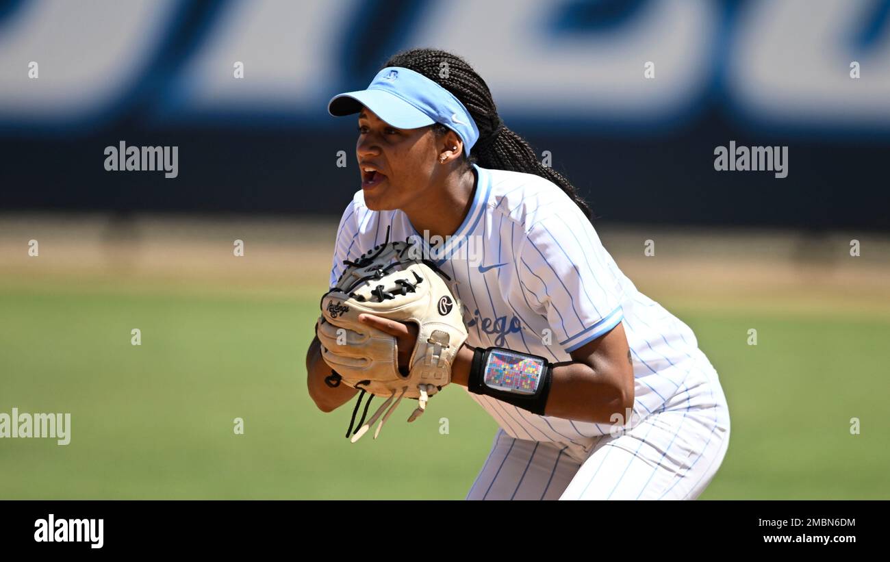 San Diego's Malia Benson plays during an NCAA softball game against St. Mary's on Saturday ...