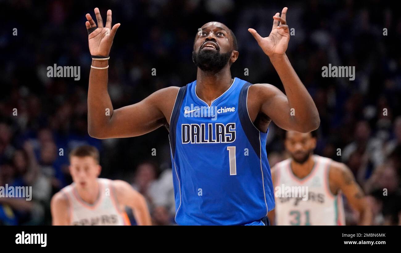 Dallas Mavericks guard Theo Pinson celebrates sinking a three-point ...