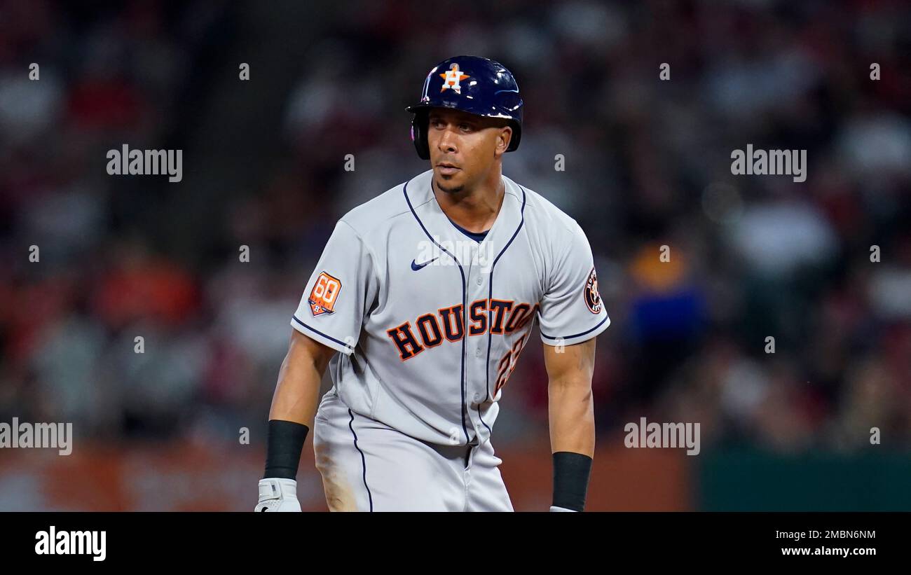 Houston Astros designated hitter Michael Brantley (23) stands at second ...