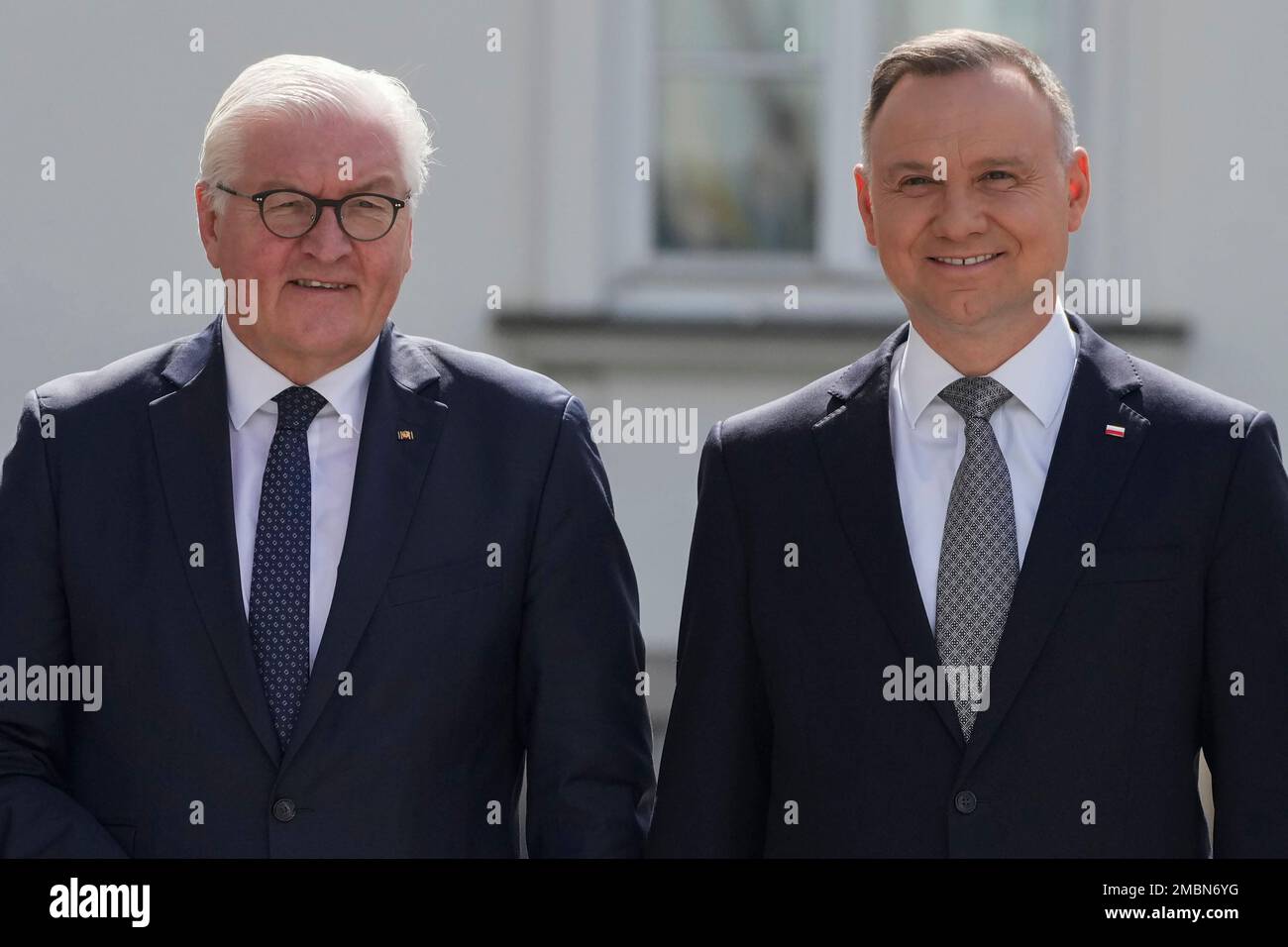 German President Frank-Walter Steinmeier, left, and Polish President ...
