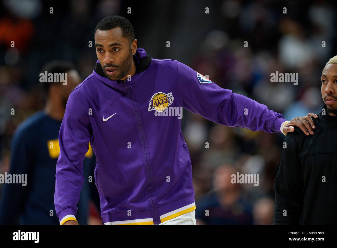 Los Angeles Lakers guard Wayne Ellington in the first half of an basketball game Sunday, April ...