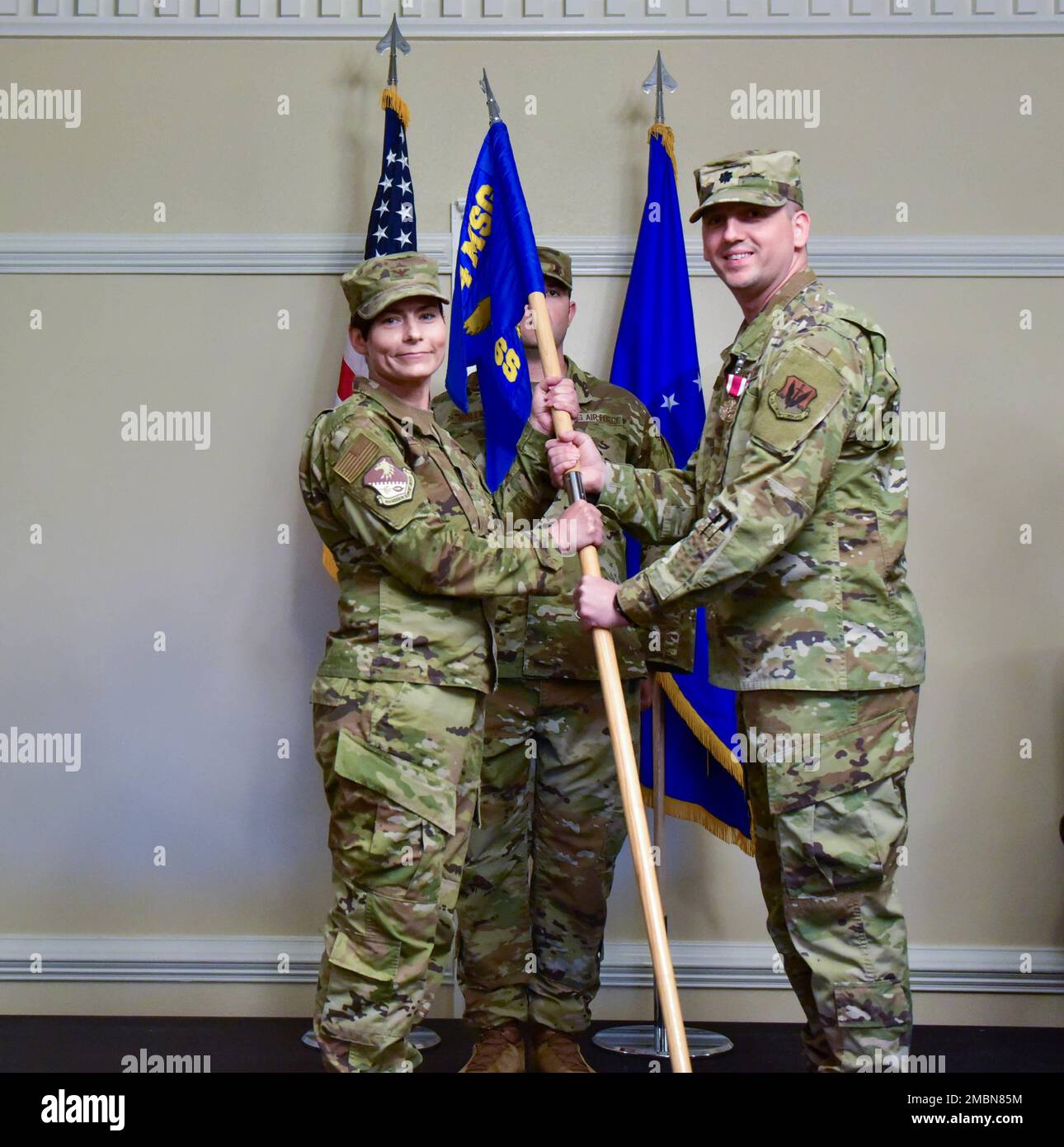 Lt. Col. Zachary Spotts, right, outgoing 4th Force Support Squadron ...