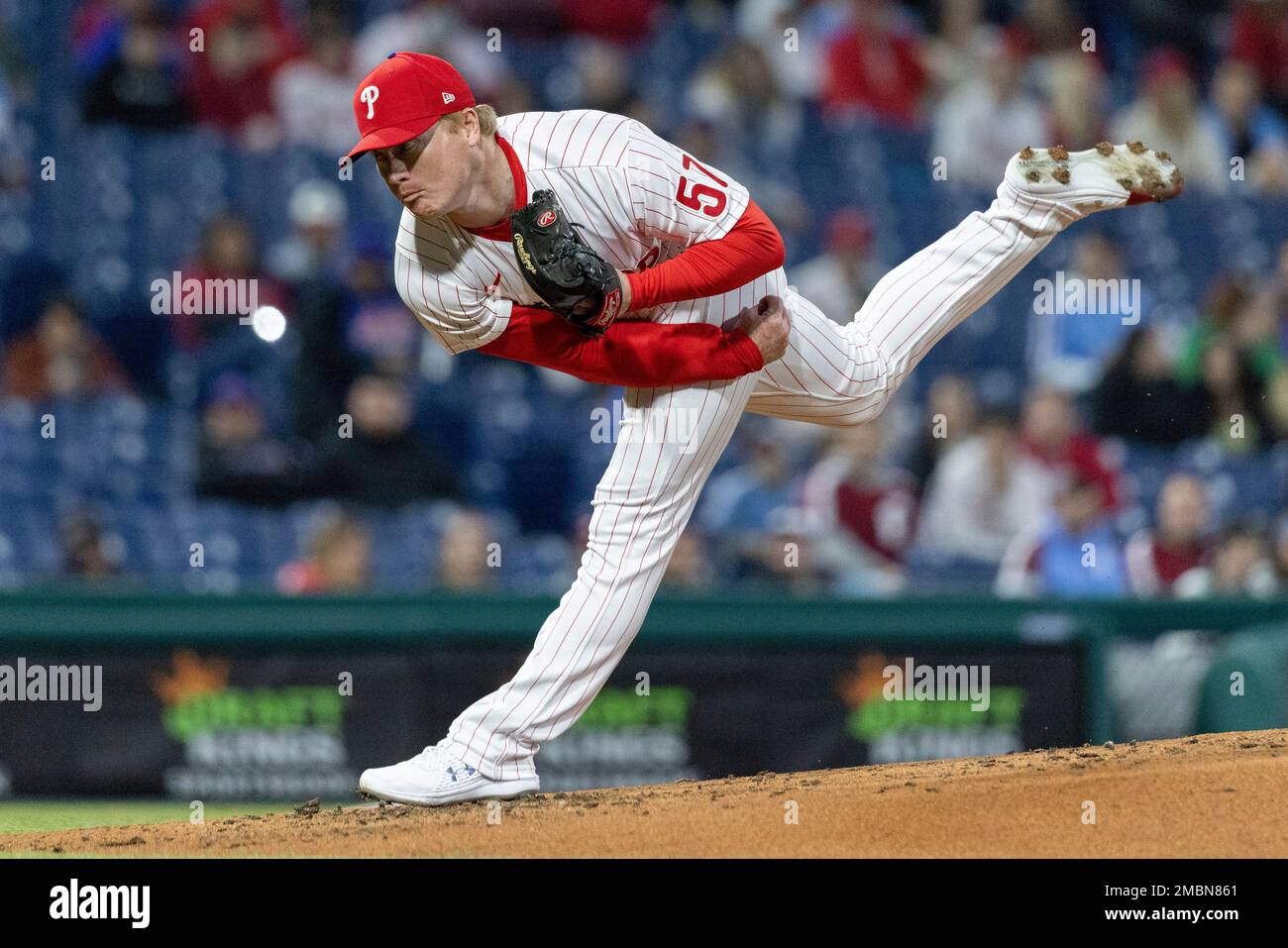 Philadelphia Phillies relief pitcher Nick Nelson (57) throws during the ...