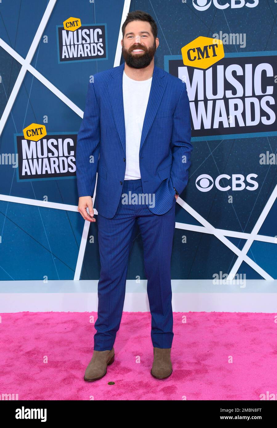 Jordan Davis arrives at the CMT Music Awards on Monday, April 11, 2022 ...