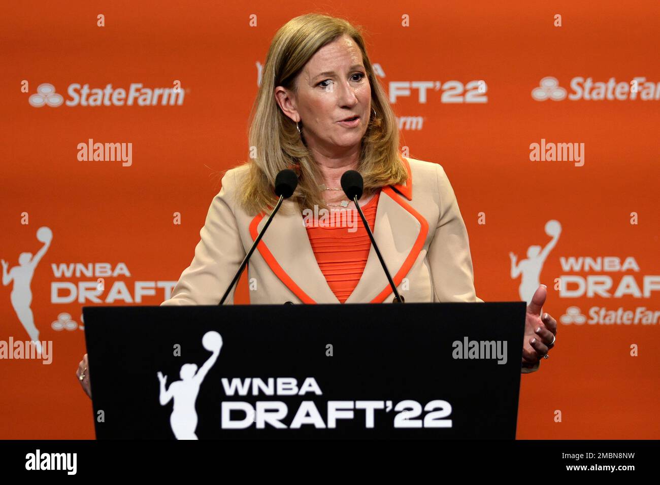WNBA Commissioner Cathy Engelbert speaks before the WNBA basketball ...
