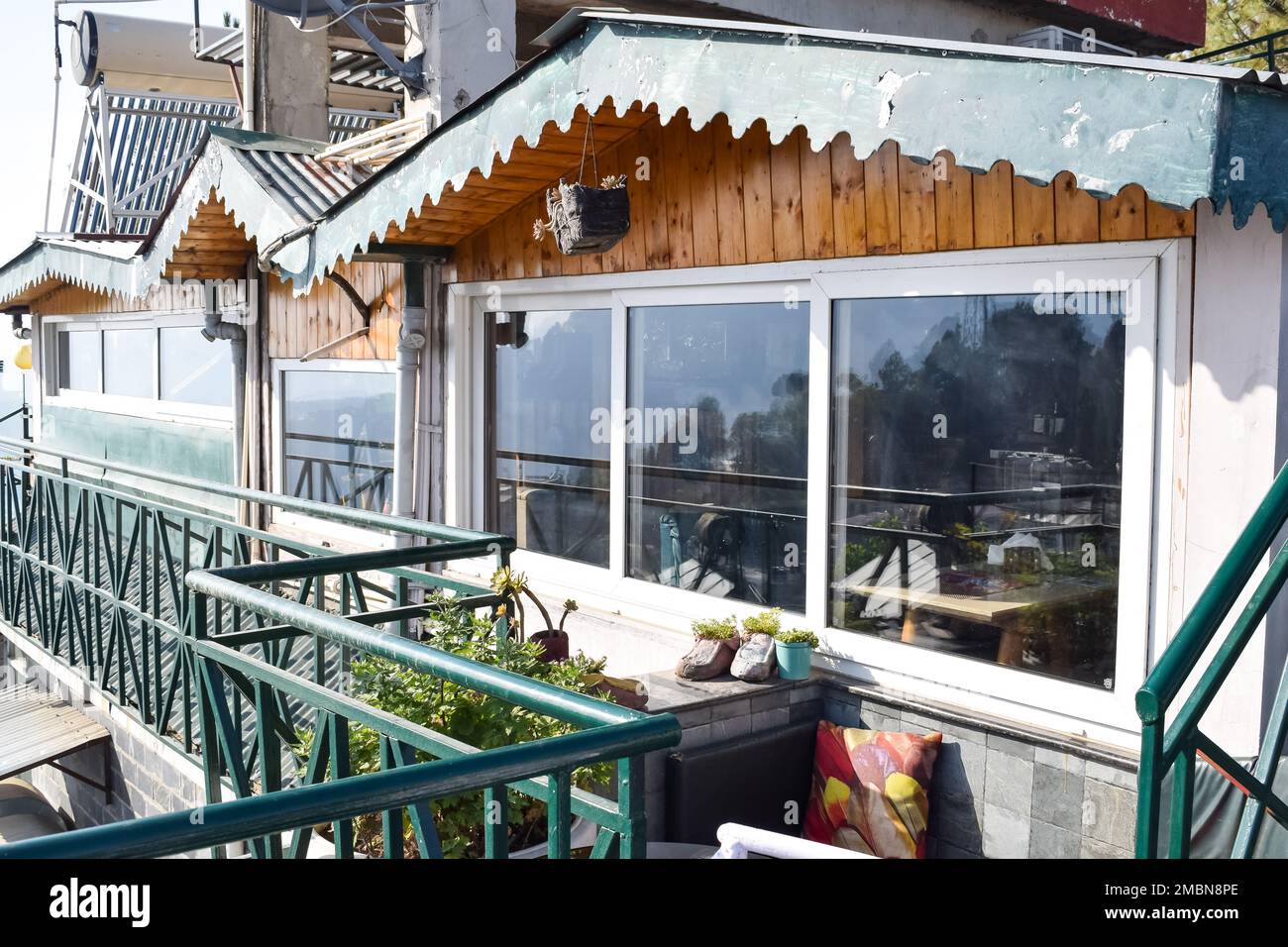 Early morning view of Modern rooftop restaurant at Kasauli, Himachal ...