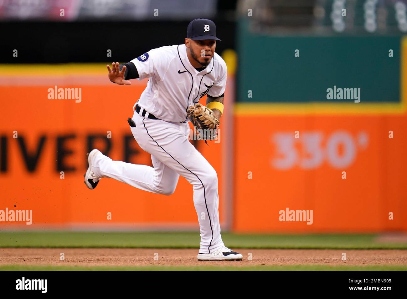 Detroit Tigers first baseman Harold Castro fields a Boston Red Sox ...