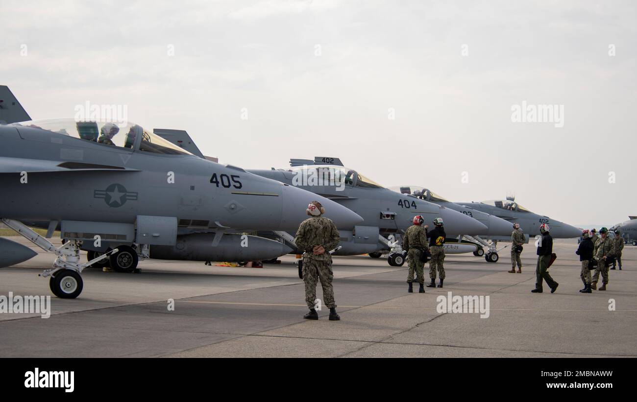 U.S. Navy Strike Fighter Squadron 25 plane captains await completions ...