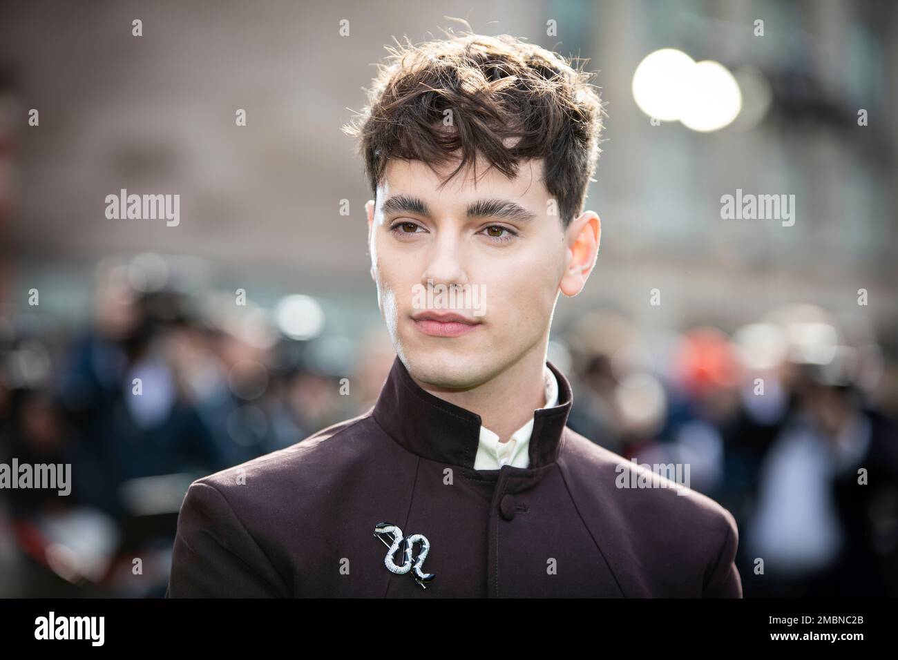 Max Harwood poses for photographers upon arrival at the Olivier Awards ...