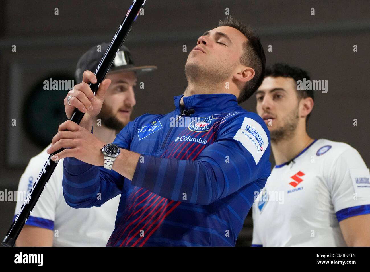 United States skip Korey Dropkin reacts after delivering a stone ...
