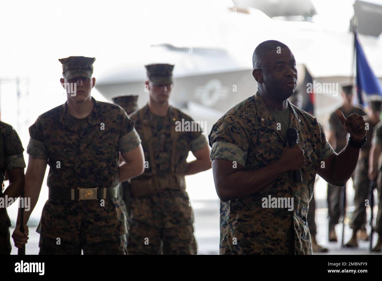 U.S. Marine Corps Lt. Col. Jerry A. Godfrey gives a speech during a ...