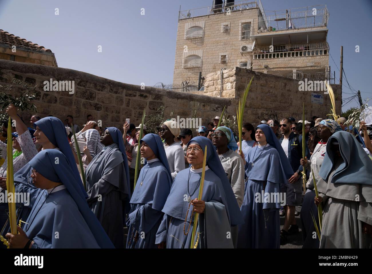 Nuns walk in the Palm Sunday procession on the Mount of Olives in ...