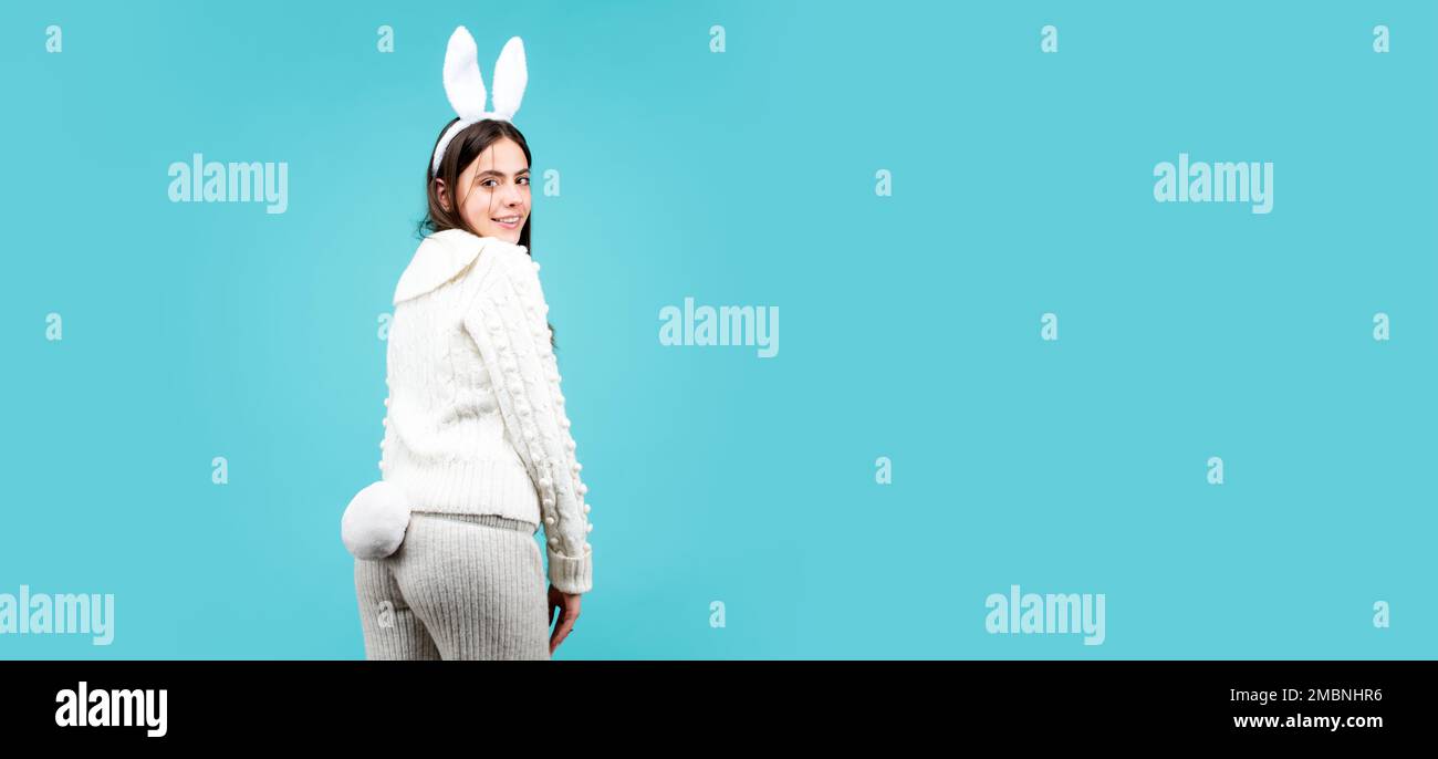 Easter bunny girl on isolated background. Happy Easter. Horizontal ...