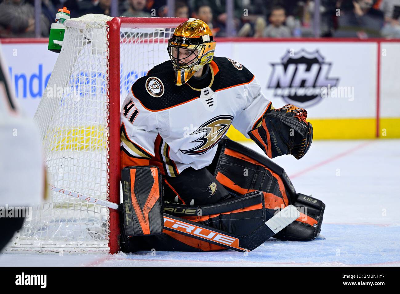 Anaheim Ducks goaltender Anthony Stolarz in action during an NHL hockey ...