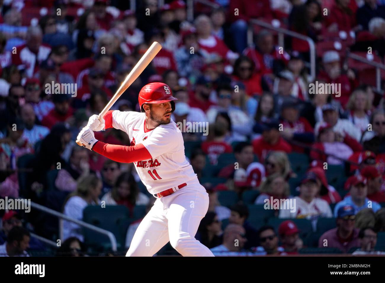 St. Louis Cardinals' Paul DeJong bats during the seventh inning of a ...
