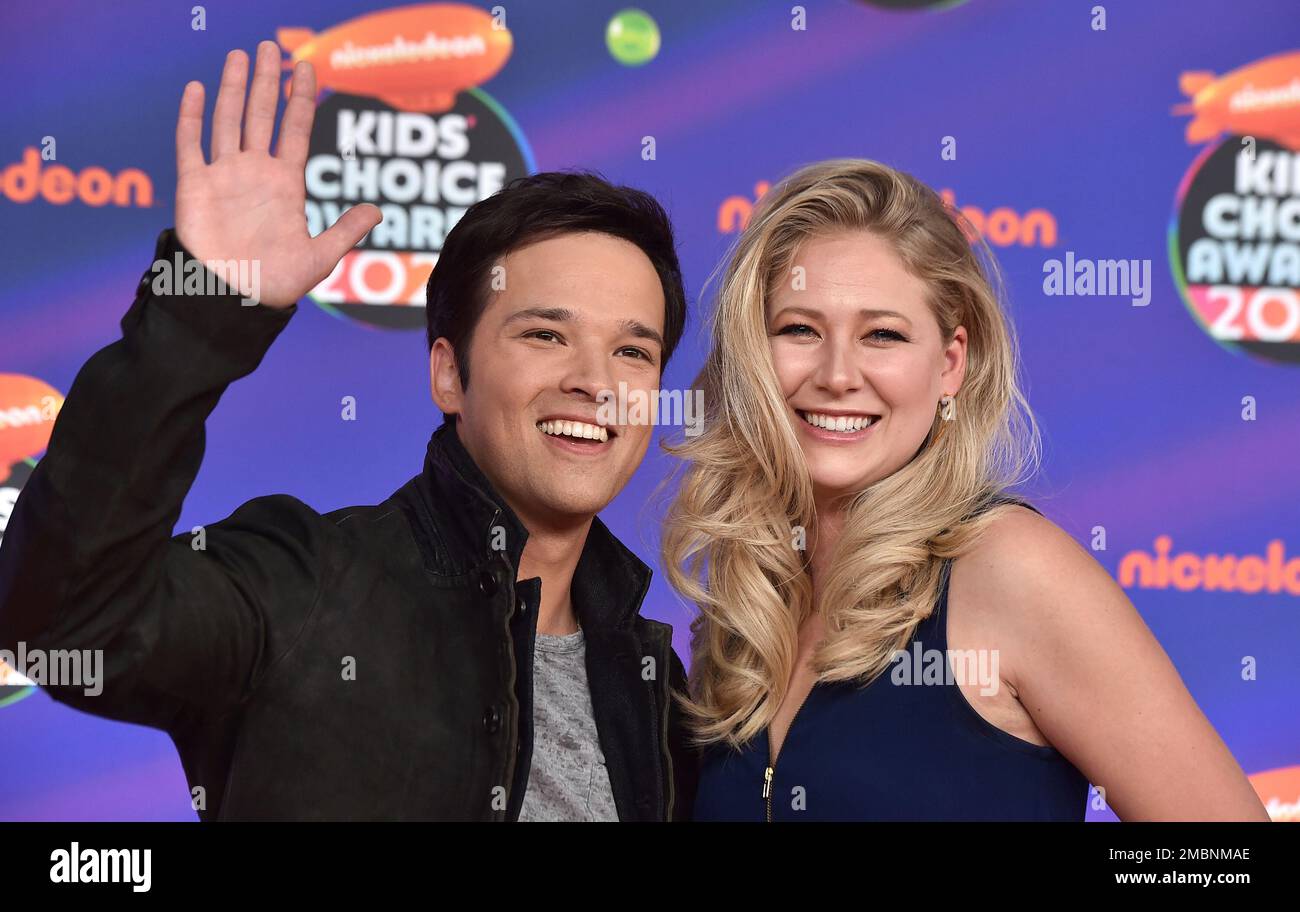 Nathan Kress, left, and London Elise Kress arrives at the Kids Choice ...