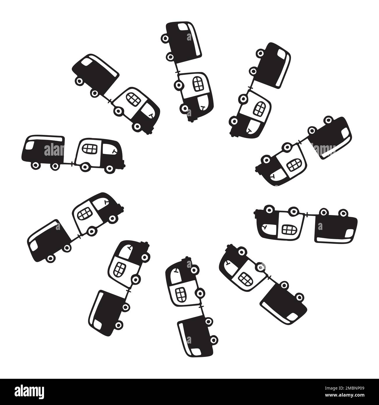 Campervan graphic frame. Folk art travel caravan vector border Stock ...