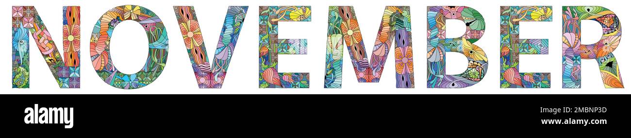 Hand-painted art design. Illustration word NOVEMBER for t-shirt design ...