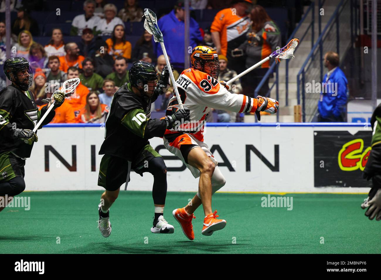 January 20, 2023: Buffalo Bandits forward Dhane Smith (92) drives the ...