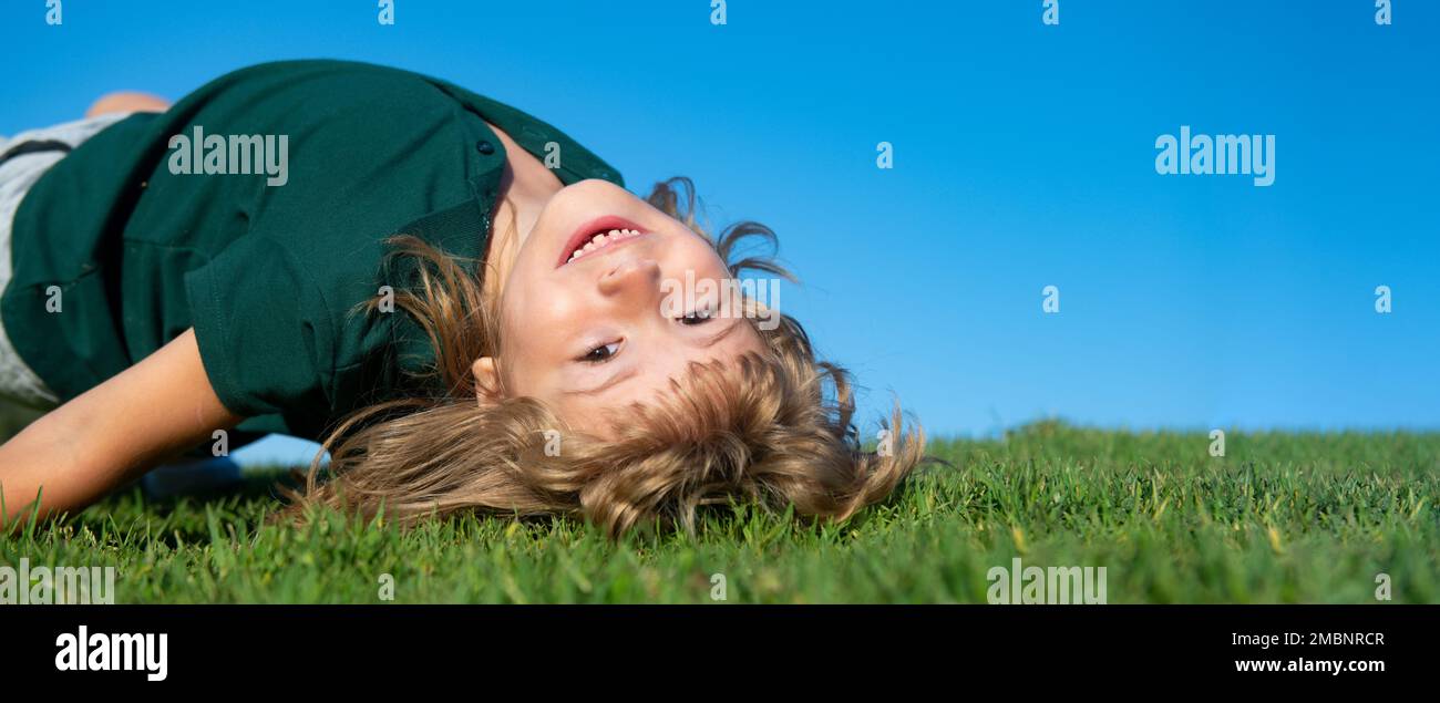 Child on spring nature background, horizontal photo banner for website ...
