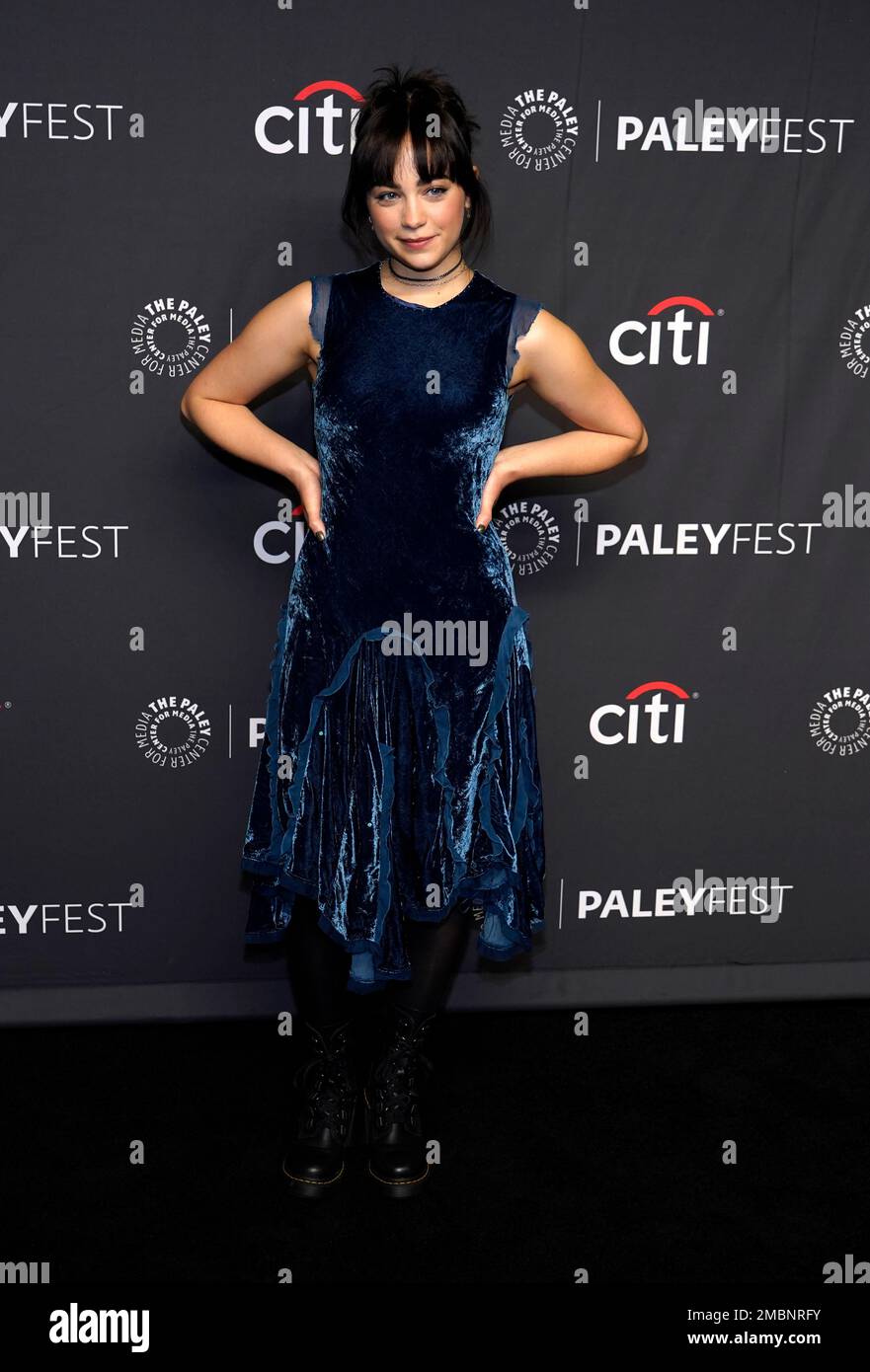 Mary Mouser poses at a screening of the Netflix show "Cobra Kai" during ...