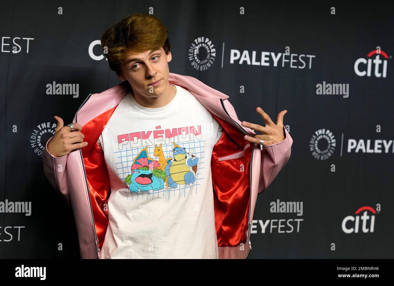 Jacob Bertrand, a cast member in the Netflix series "Cobra Kai," poses ...
