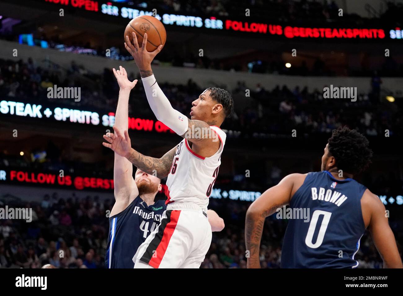 Portland Trail Blazers forward Didi Louzada (35) shoots as Dallas ...