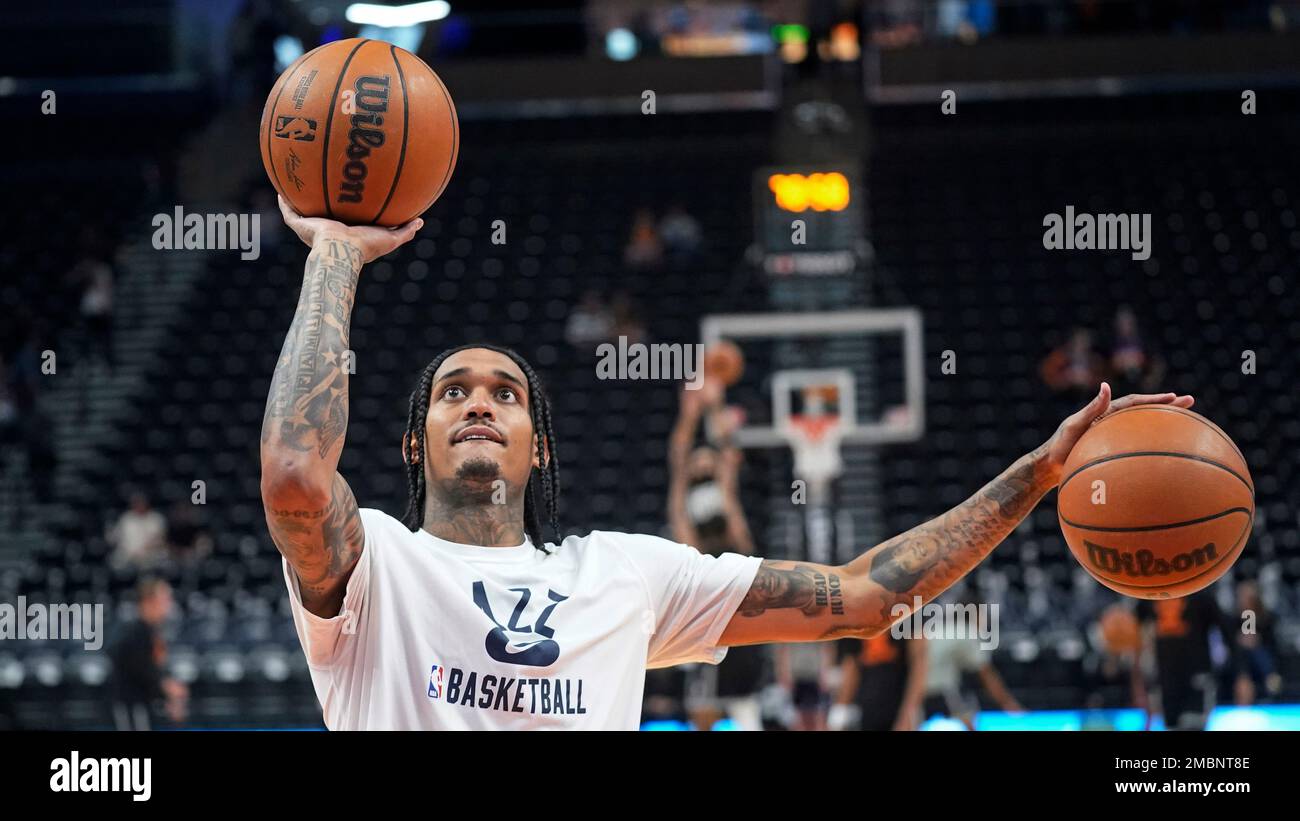 Utah Jazz guard Jordan Clarkson shoots before their NBA basketball game ...