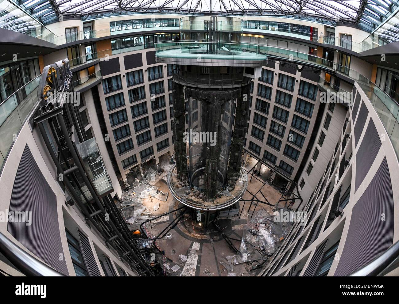 Berlin, Germany. 20th Jan, 2023. The destroyed cylinder of the aquadome ...