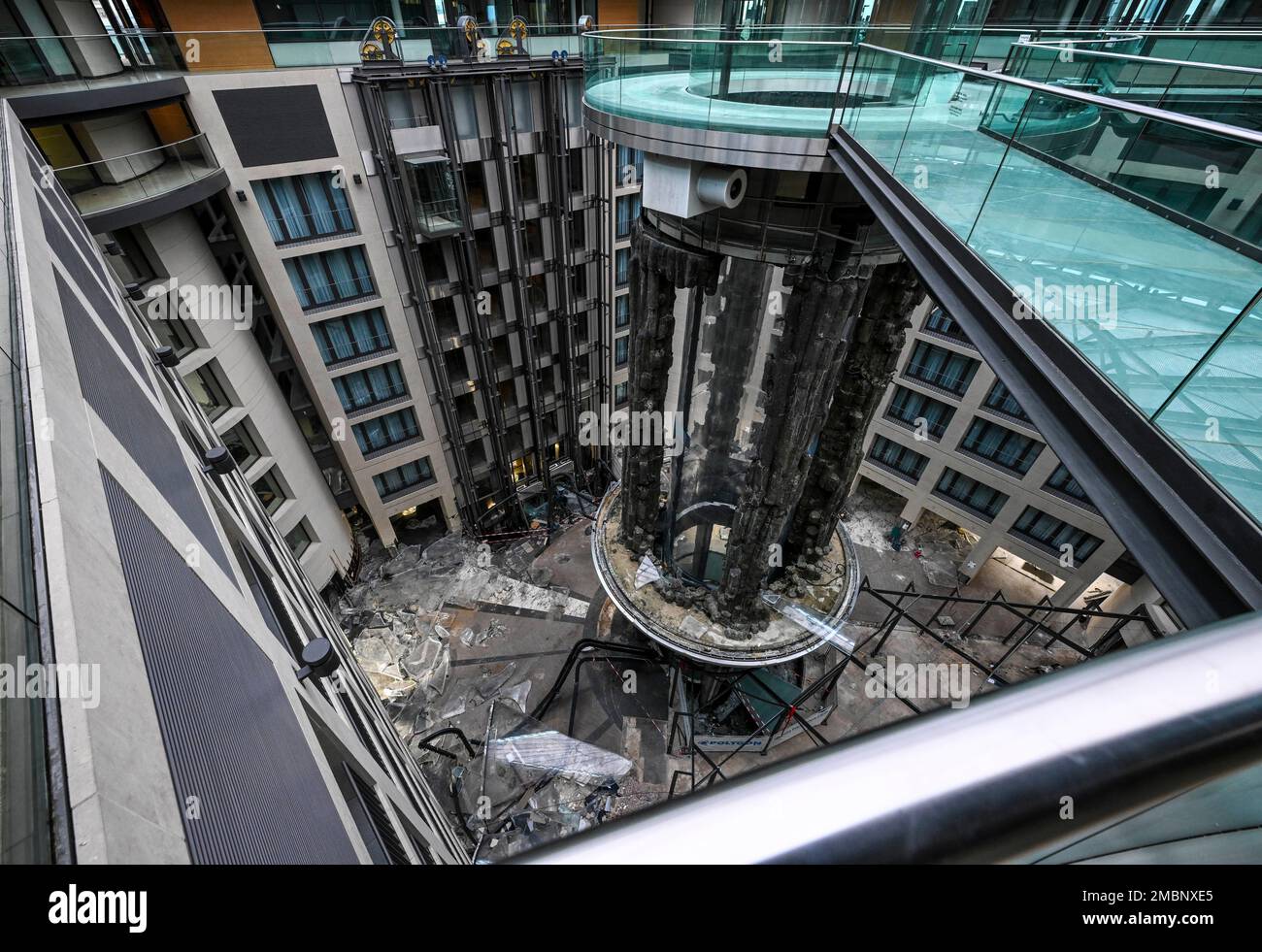 Berlin, Germany. 20th Jan, 2023. The destroyed cylinder of the aquadome ...