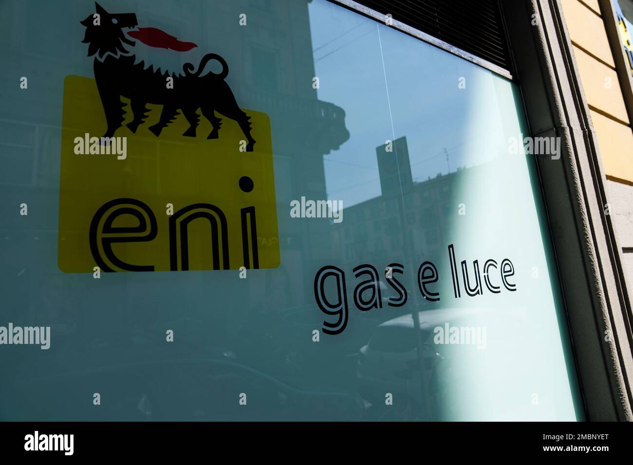 An external view of Eni Energy store, in Milan, Italy, Friday, April 7 ...