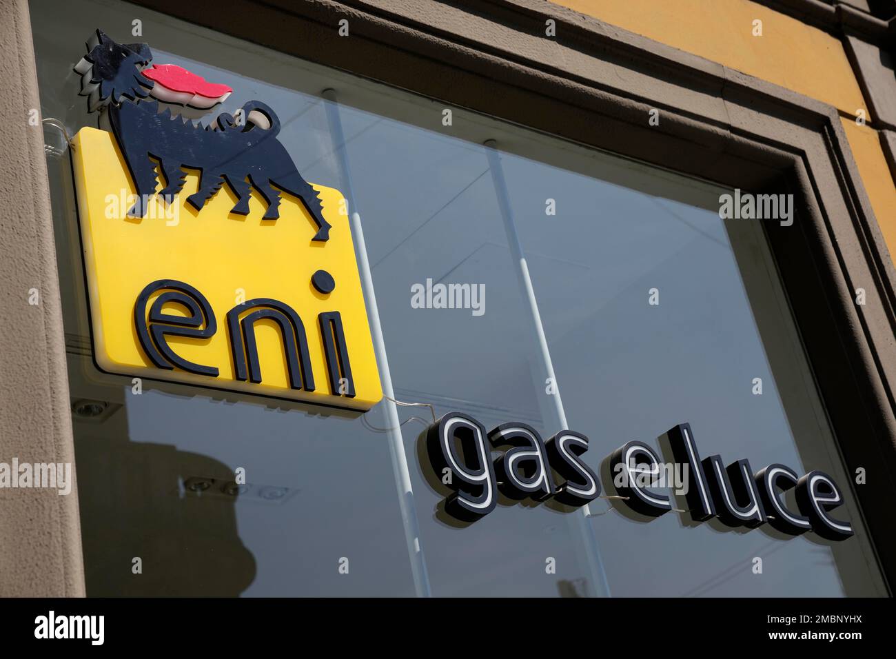 An external view of Eni Energy store, in Milan, Italy, Friday, April 7 ...