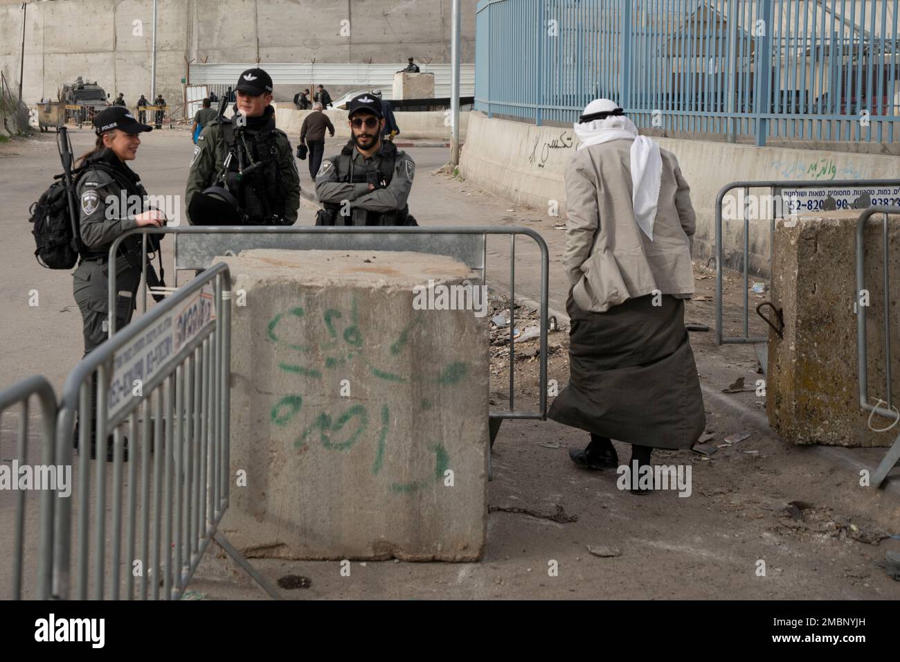 Israeli Border Police officers secure a checkpoint used by Palestinians ...