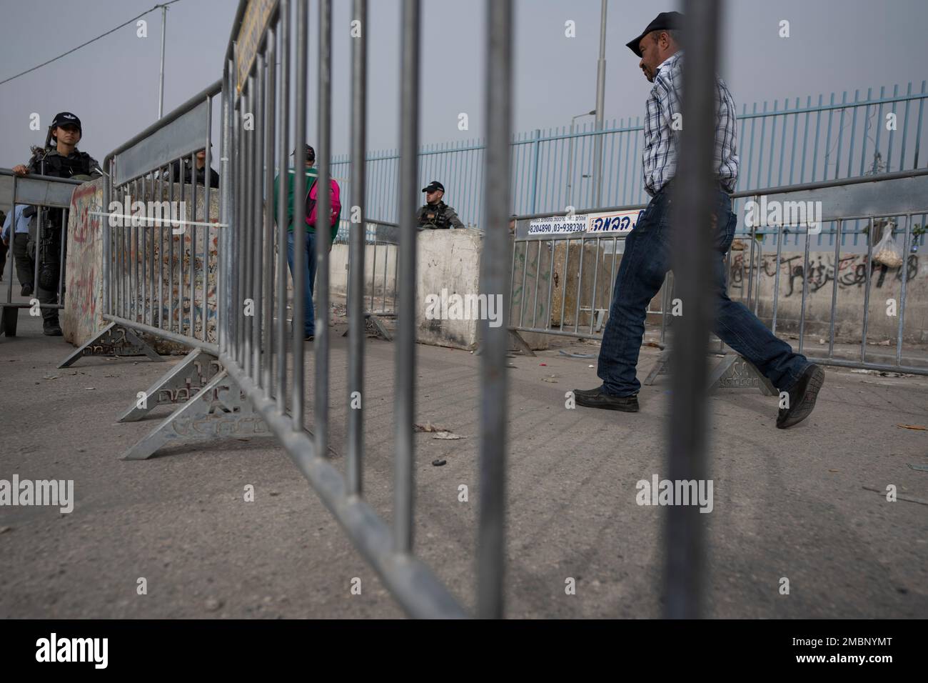 Israeli Border Police officers secure a checkpoint used by Palestinians ...