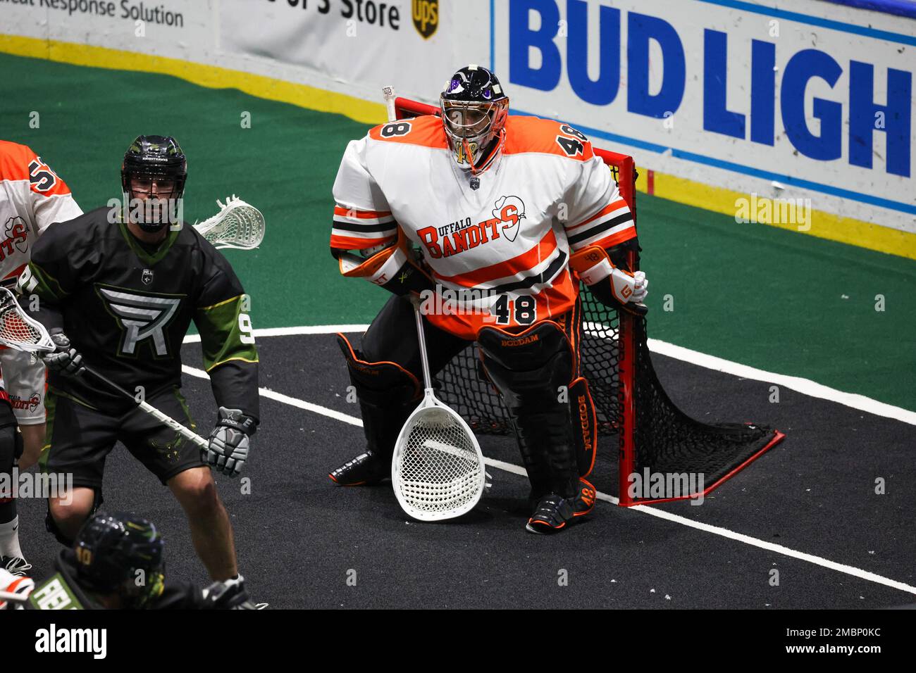 January 20, 2023: Buffalo Bandits goaltender Matt Vinc (48) prepares to ...