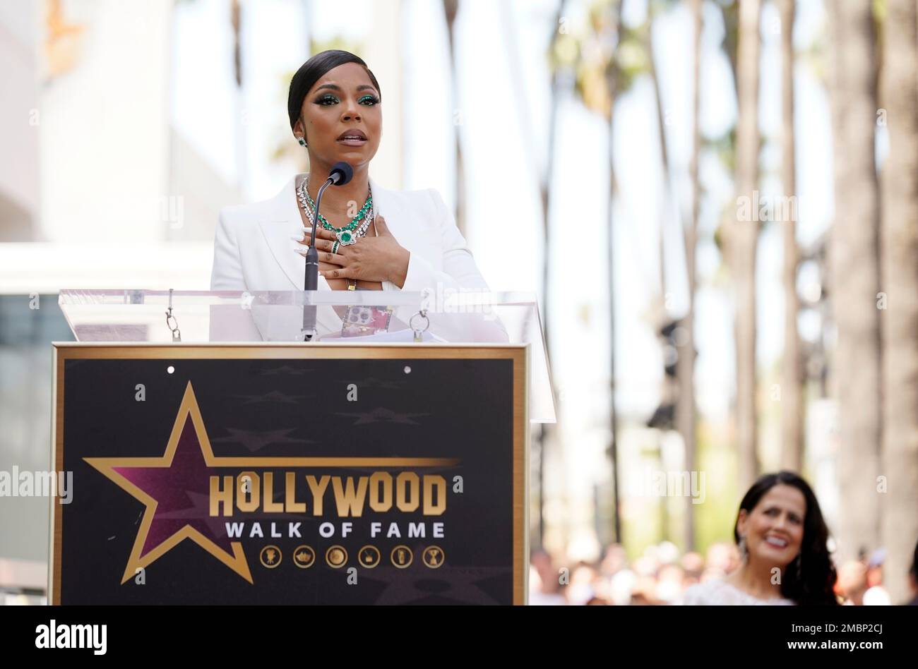 Singer/actress Ashanti speaks during a ceremony to award her a star on ...