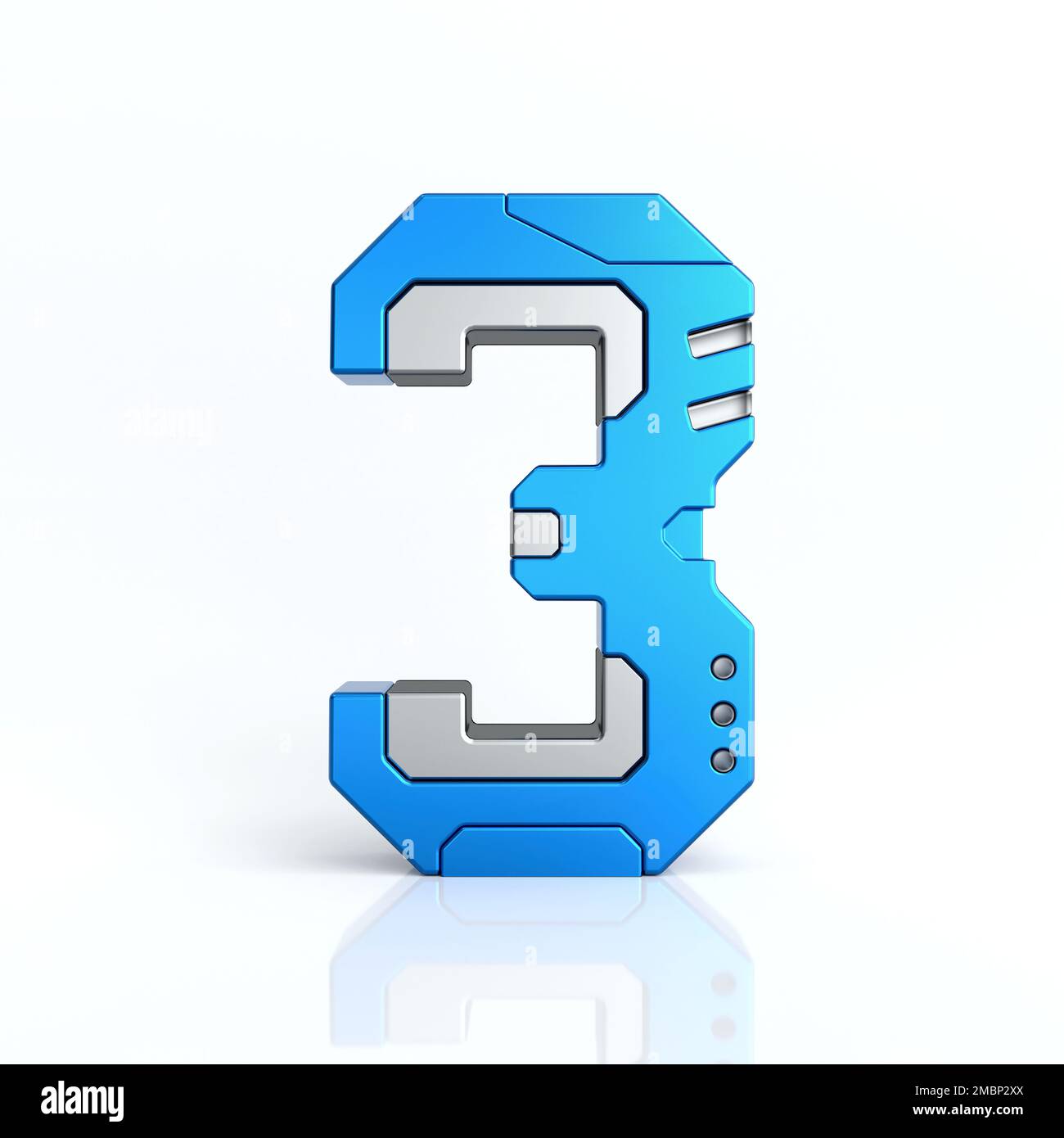Number three 3D sci-fi logo. Cyber technology abstract texture alphabet ...