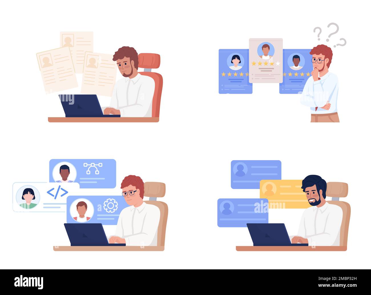 Recruiters comparing job candidates semi flat color vector characters ...