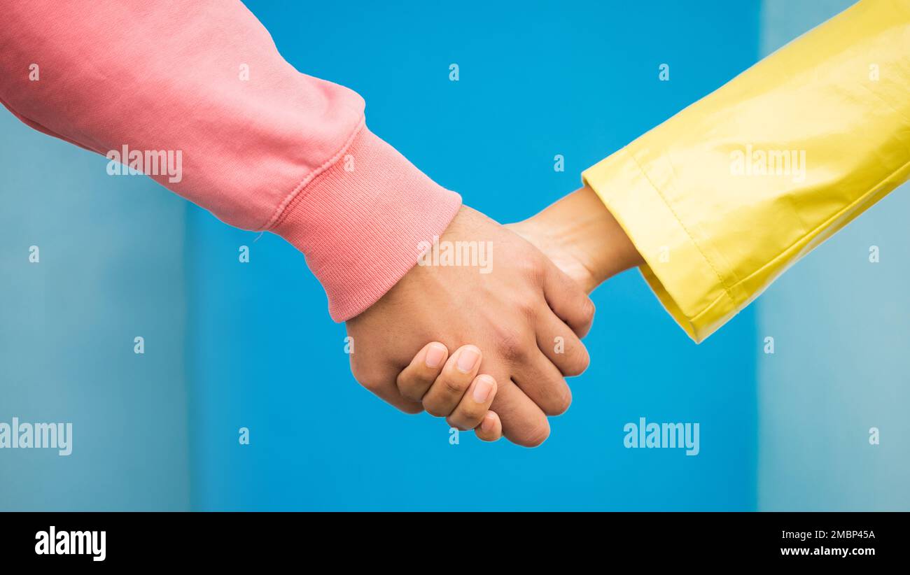 Couple, love and holding hands together for support care, relationship ...