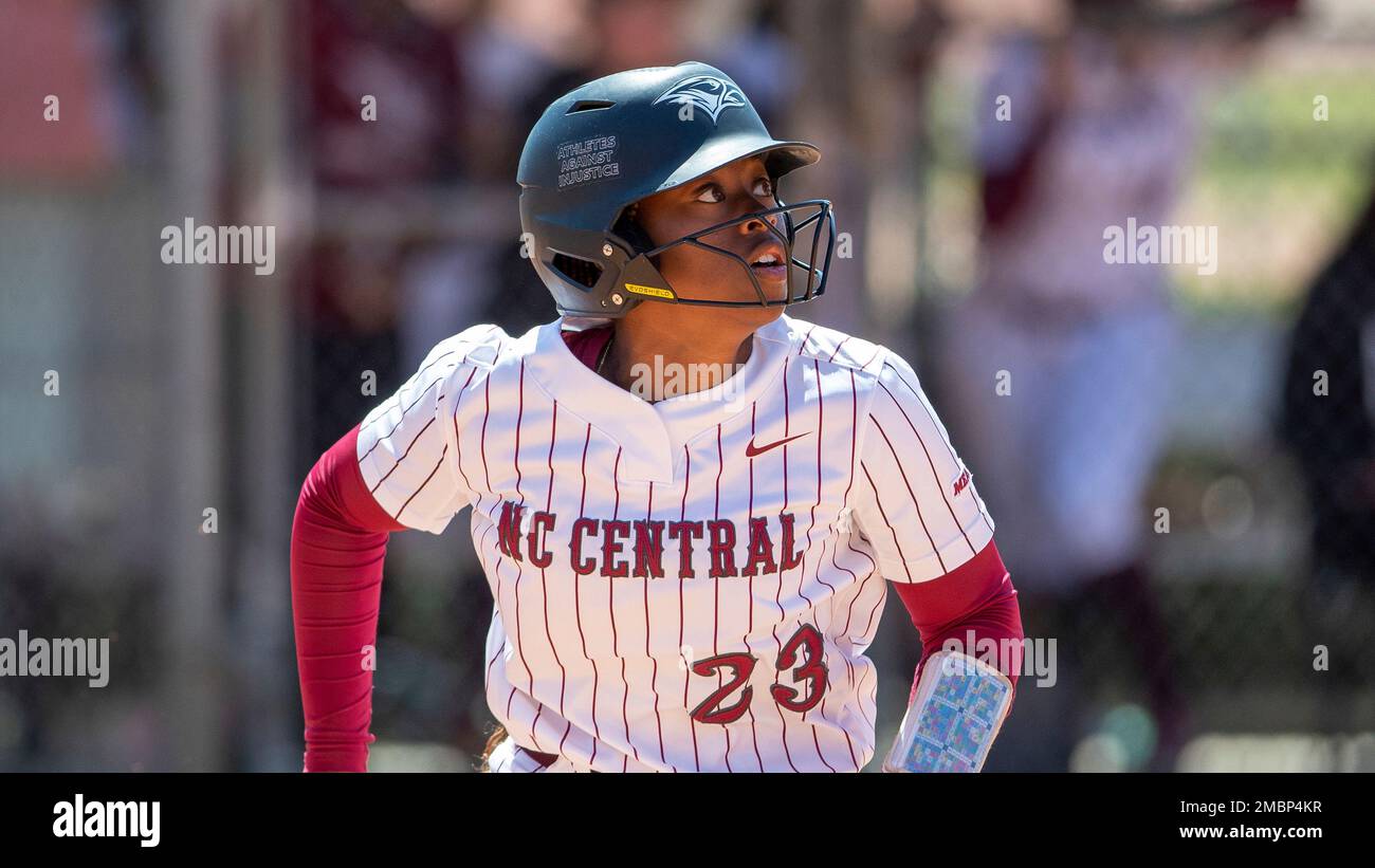 North Carolina Central's Jai'lyn Edwards (23) runs to first base during ...