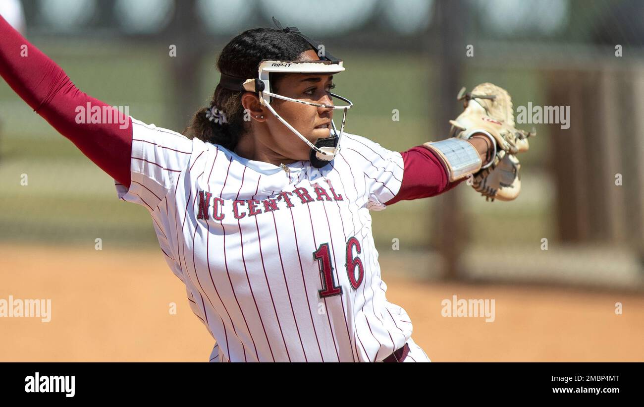 North Carolina Central's Ashanti Eubanks (16) pitches during an NCAA ...