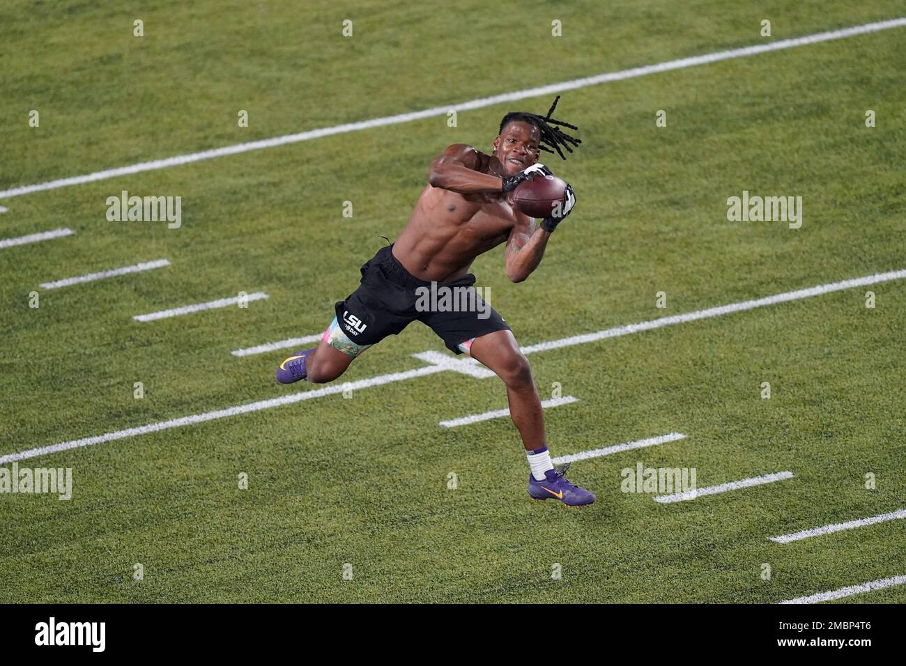 LSU safety Cameron Lewis runs through drills during LSU Pro Day in ...