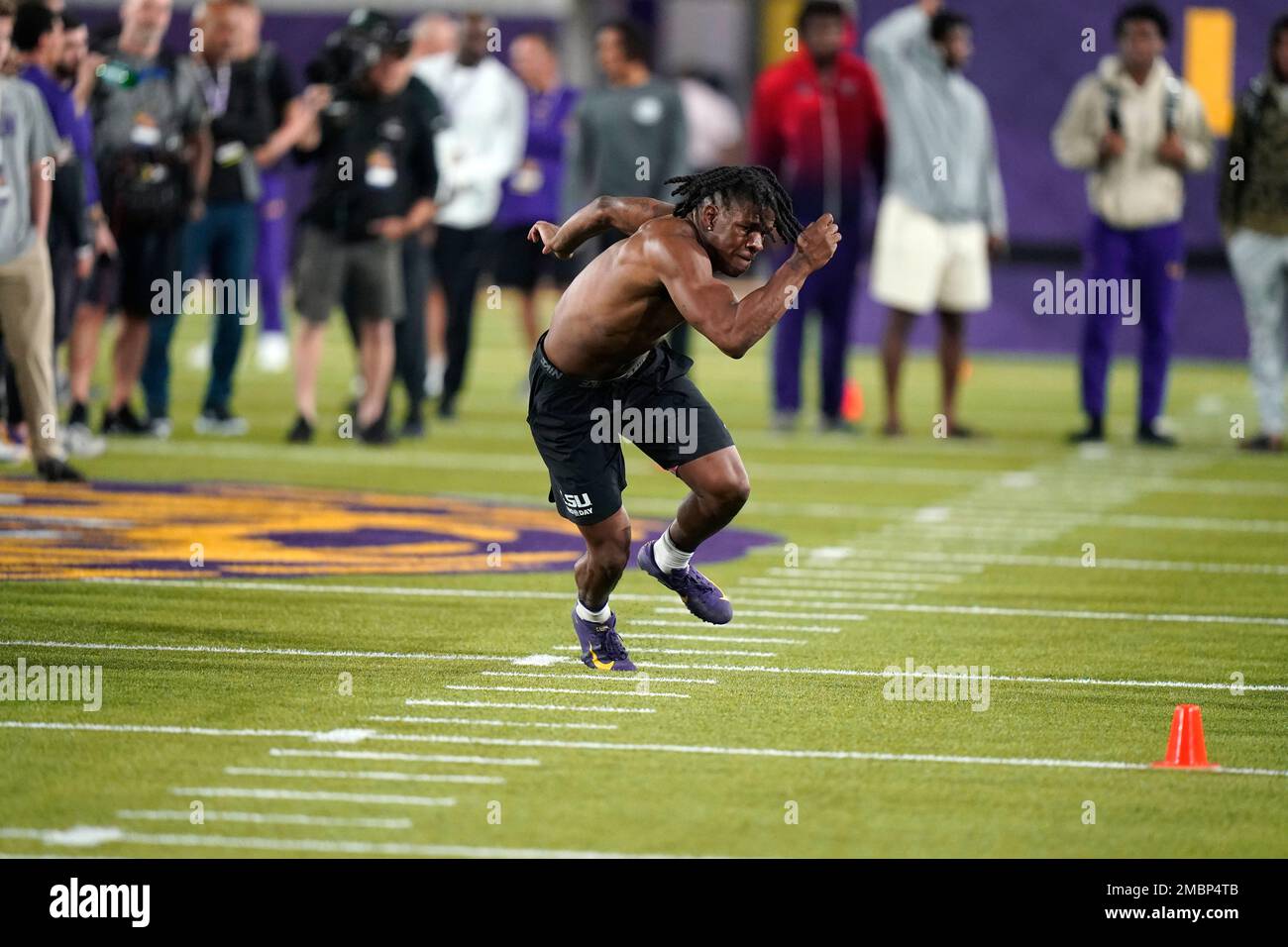 LSU safety Cameron Lewis runs through drills during LSU Pro Day in ...