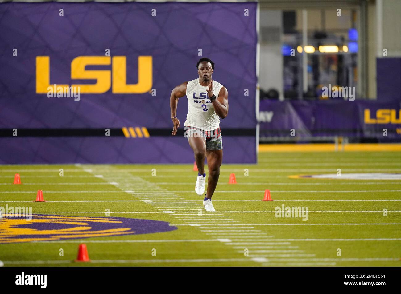 LSU defensive end Andre Anthony runs through drills during LSU Pro Day ...